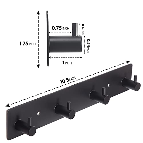 Black Adhesive Towel Hooks for Bathrooms Wall Mount no drill Shower heavy duty Wall Hook self adhesive towel rack Stick On Wall Coats Hooks Stainless Steel Adhesive hanger for Kitchen,Door,Key,4 Hooks