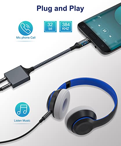 iAlegant USB C Microphone Adapter, USB C to Dual 3.5mm Female Aux Headphone Adapter, USB C to 3.5mm Splitter Mic Audio Adapter for Samsung S21 Note 20, Pixel 4 3 XL, iPad Pro 2020,MacBook Pro
