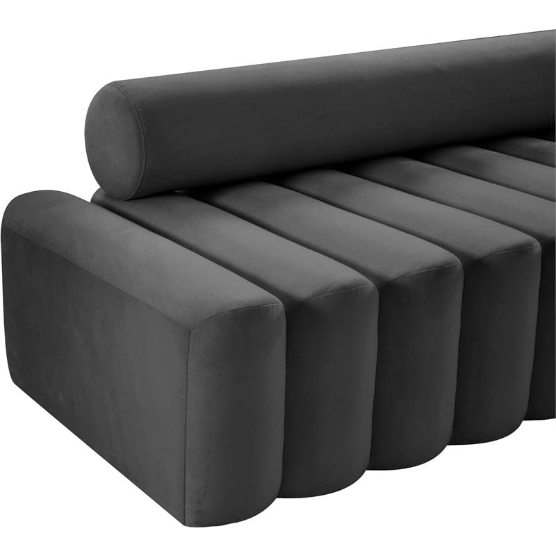 Meridian Furniture Melody Collection Velvet Upholstered Sofa with Deep Channel Tufting, Grey