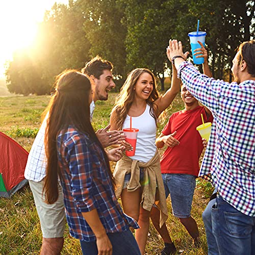 Reusable Plastic Tumblers with Lids & Straws - 9 Pcs 24oz Large Color Changing Cups for Adults Kids Women Party | Tall Iced Cold Straw Drinking Cute Tumbler Cup Bulk
