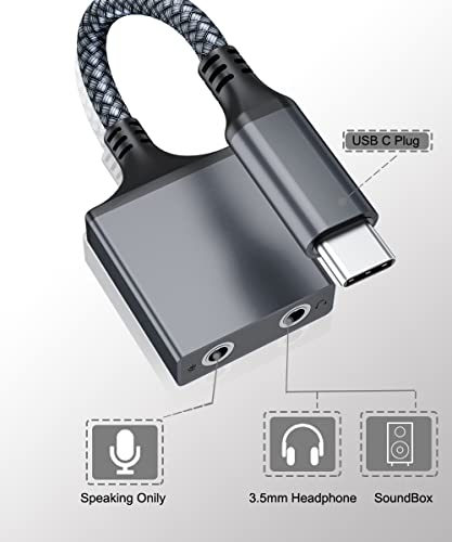 iAlegant USB C Microphone Adapter, USB C to Dual 3.5mm Female Aux Headphone Adapter, USB C to 3.5mm Splitter Mic Audio Adapter for Samsung S21 Note 20, Pixel 4 3 XL, iPad Pro 2020,MacBook Pro