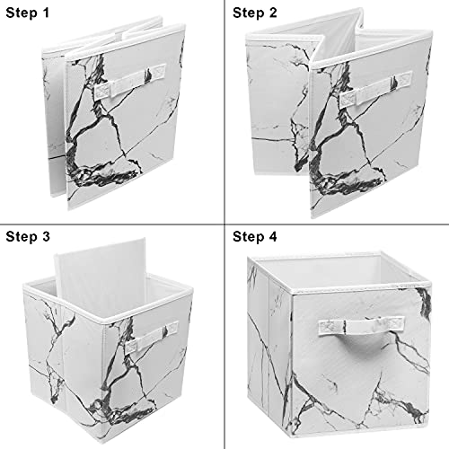 Sorbus Fabric Foldable Storage Cubes Organization Bins, Great for Home Organization, Living Room, Cube Storage Bins, for Closet, Nursery, Playroom, College Dorm, Marble Print Fabric (4, Pack, White)