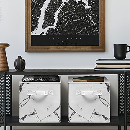 Sorbus Fabric Foldable Storage Cubes Organization Bins, Great for Home Organization, Living Room, Cube Storage Bins, for Closet, Nursery, Playroom, College Dorm, Marble Print Fabric (4, Pack, White)