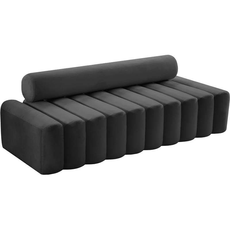 Meridian Furniture Melody Collection Velvet Upholstered Sofa with Deep Channel Tufting, Grey