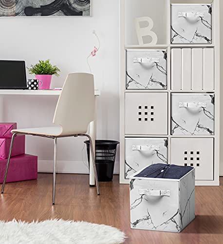 Sorbus Fabric Foldable Storage Cubes Organization Bins, Great for Home Organization, Living Room, Cube Storage Bins, for Closet, Nursery, Playroom, College Dorm, Marble Print Fabric (4, Pack, White)