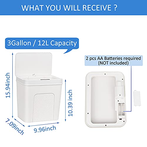 Kitchen Trash Can with Infrared Motion Sensor,Automatic Silent Open Close Lid for Bathroom Bedroom,Smart Electric Touchless Touch Free Handsfree Garbage Bin,Battery Operated Waste Container,3 Gallon