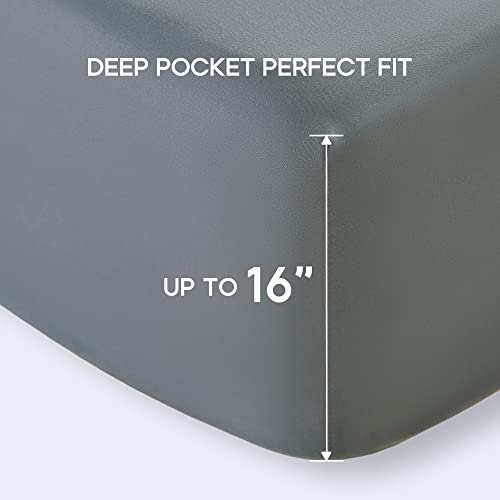 SONIVE 2-Pack Full Fitted Sheet Super Soft 1800 Double Brushed Microfiber Wrinkle Free Sheets Deep Pocket up to 16 Inches (Full, Grey)