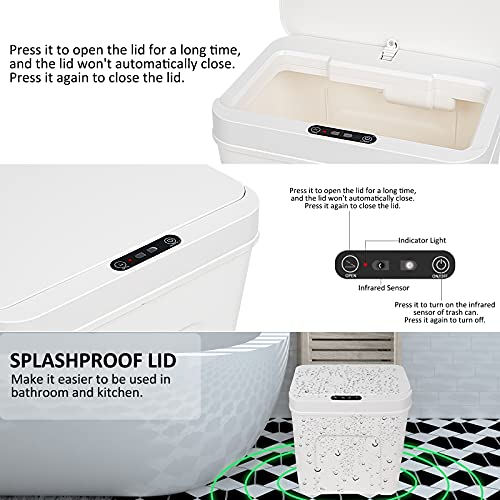 Kitchen Trash Can with Infrared Motion Sensor,Automatic Silent Open Close Lid for Bathroom Bedroom,Smart Electric Touchless Touch Free Handsfree Garbage Bin,Battery Operated Waste Container,3 Gallon