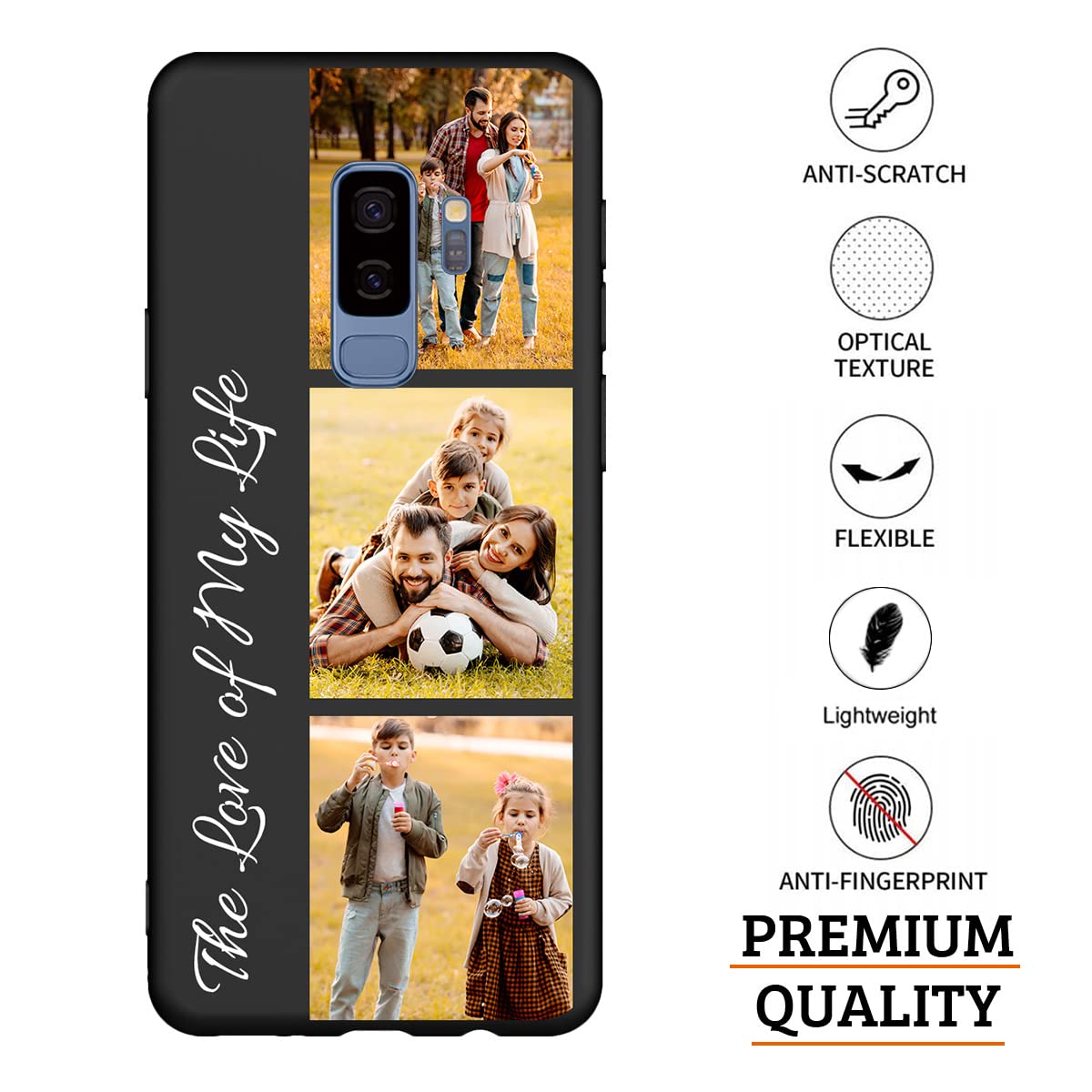 SuSuTiFy Custom Personalized Phone Case for Samsung Galaxy S9 Plus Design Your Own Multi Picture Collage Slim Soft Black Phone Cover for Family Friends Couple Gift
