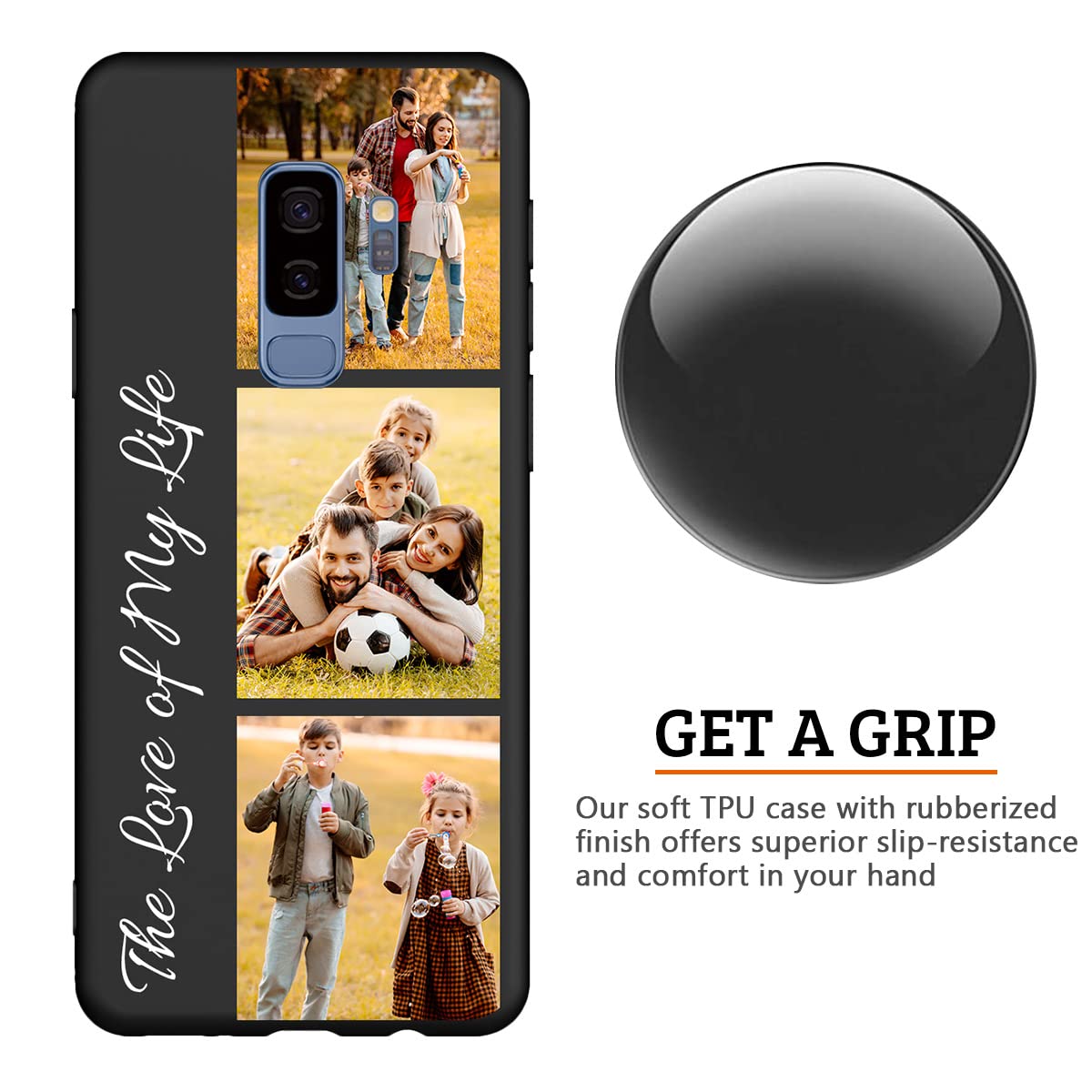 SuSuTiFy Custom Personalized Phone Case for Samsung Galaxy S9 Plus Design Your Own Multi Picture Collage Slim Soft Black Phone Cover for Family Friends Couple Gift