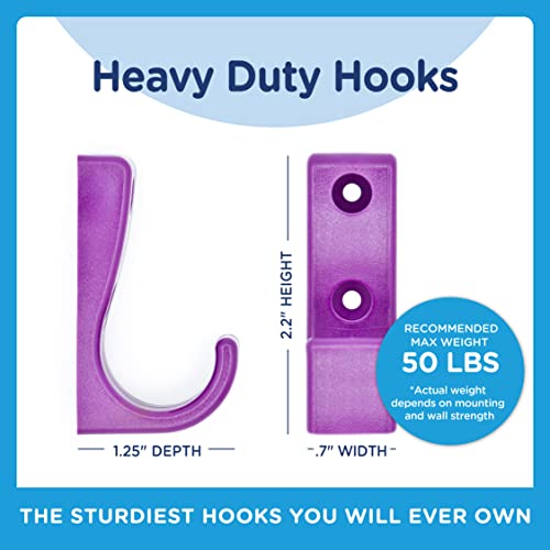 Toughook Heavy Duty Hooks for Hanging Coats, Jackets, Backpacks, Baseball Hats - Wall Mounted Rainbow Color Hangers for Kids, Perfect Hook for Classrooms, Bathroom Robes and Towels | J Hook 7-Pack