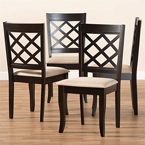 BOWERY HILL 17.9" Modern Oak Wood Dining Chair in Espresso/Beige (Set of 4)