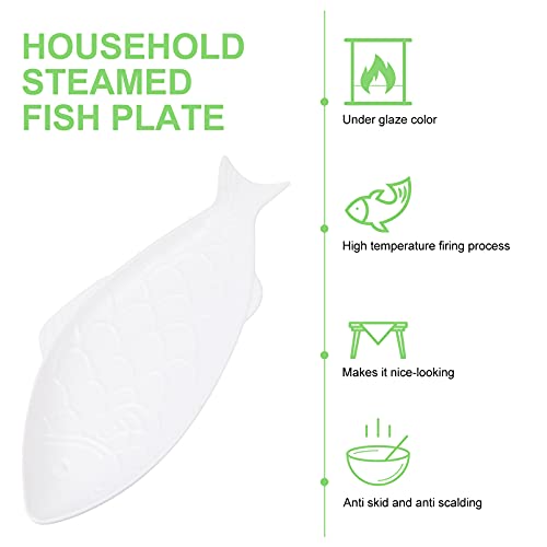 Cabilock Fish Shaped Dish Ceramic Dinner Plate Food Plate Dessert Appetizer Platter Snack Tray Server Fish Decor for Home Restaurant White