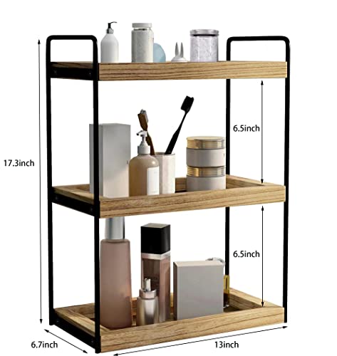 Dorhors 3 Tier Bathroom Counter Organizer,Countertop Bathroom Organizer and Storage Shelf,Bathroom Counter Tray and Vanity Organizer,Makeup and Cosmetic Organizer,Wood Counter Standing Spice Rack