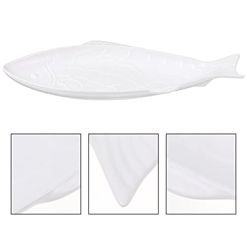 Cabilock Fish Shaped Dish Ceramic Dinner Plate Food Plate Dessert Appetizer Platter Snack Tray Server Fish Decor for Home Restaurant White