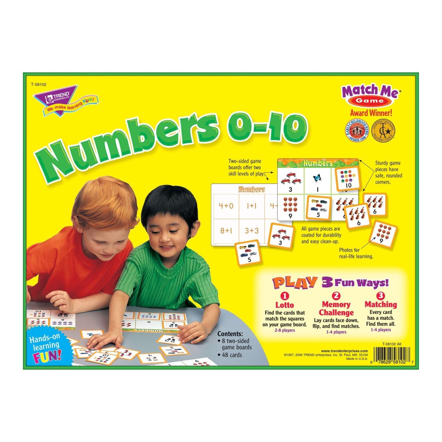 TREND ENTERPRISES: Match Me Game–Numbers 0-10, Learn Numbers and Practice Counting with Photos, Develop Matching and Memory Skills, Play 3 Fun Ways, Ages 3 and Up