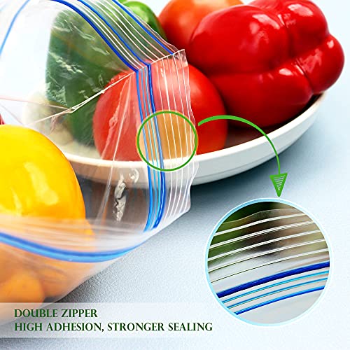 KAMMAK Quart Bags, Food Storage Bags, Reusable ZiplockĀ Bags, Grip, Open, and Close Easily (6.97 7.4 Inch 100 Count)