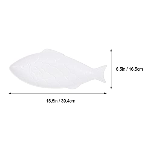 Cabilock Fish Shaped Dish Ceramic Dinner Plate Food Plate Dessert Appetizer Platter Snack Tray Server Fish Decor for Home Restaurant White