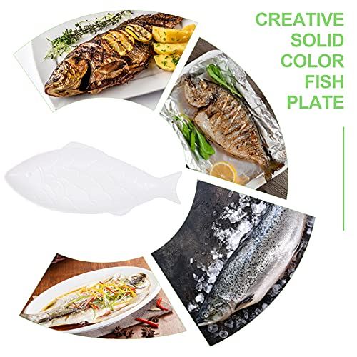 Cabilock Fish Shaped Dish Ceramic Dinner Plate Food Plate Dessert Appetizer Platter Snack Tray Server Fish Decor for Home Restaurant White