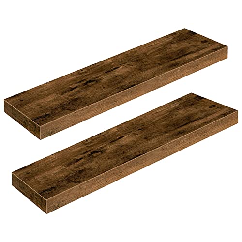 ALLOSWELL Floating Shelves, Decorative Wall Shelf Set of 2, 31.5 inch, Long Hanging Shelves, Easy to Install, for Kitchen, Living Room, Bathroom, Laundry Room, Rustic Brown FSHR8001S2