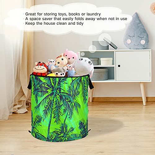 Tropical Palm Trees Green Pop Up Laundry Hamper Collapsible with Lid Dirty Clothes Hamper Laundry Basket Storage Hamper Organizer for Home, Kids Toy, Laundry Room