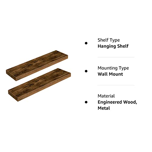 ALLOSWELL Floating Shelves, Decorative Wall Shelf Set of 2, 31.5 inch, Long Hanging Shelves, Easy to Install, for Kitchen, Living Room, Bathroom, Laundry Room, Rustic Brown FSHR8001S2