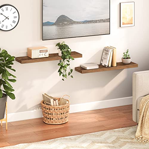 ALLOSWELL Floating Shelves, Decorative Wall Shelf Set of 2, 31.5 inch, Long Hanging Shelves, Easy to Install, for Kitchen, Living Room, Bathroom, Laundry Room, Rustic Brown FSHR8001S2