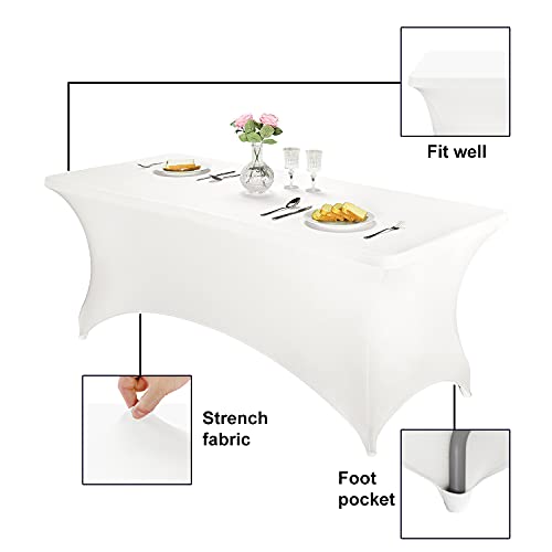 FORLIFE Spandex Table Covers 6ft,Fitted Tablecloth for 6ft Rectangular Tables, Stretch Patio Table Covers, Universal Spandex Table Cover for Wedding, Banquet, Party (6ft, White)