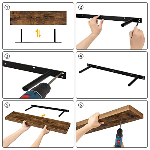 ALLOSWELL Floating Shelves, Decorative Wall Shelf Set of 2, 31.5 inch, Long Hanging Shelves, Easy to Install, for Kitchen, Living Room, Bathroom, Laundry Room, Rustic Brown FSHR8001S2