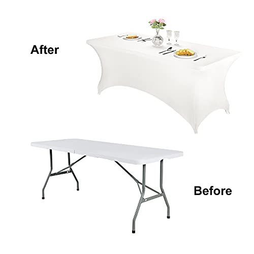 FORLIFE Spandex Table Covers 6ft,Fitted Tablecloth for 6ft Rectangular Tables, Stretch Patio Table Covers, Universal Spandex Table Cover for Wedding, Banquet, Party (6ft, White)