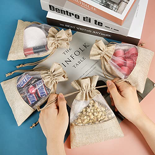 HRX Package Burlap Sheer Bags 5x7 inches, 12pcs Jute Fabric Drawstring Gift Bag Jewelry Pouches for Candy Wedding Party Favor Christmas