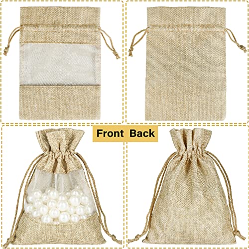 HRX Package Burlap Sheer Bags 5x7 inches, 12pcs Jute Fabric Drawstring Gift Bag Jewelry Pouches for Candy Wedding Party Favor Christmas