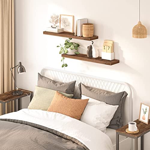 ALLOSWELL Floating Shelves, Decorative Wall Shelf Set of 2, 31.5 inch, Long Hanging Shelves, Easy to Install, for Kitchen, Living Room, Bathroom, Laundry Room, Rustic Brown FSHR8001S2