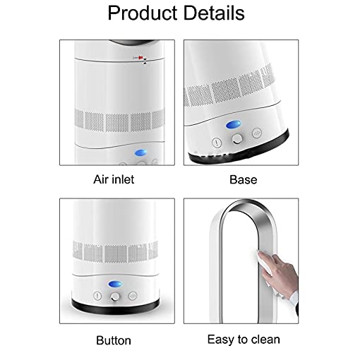 SSLW Space Heater Bladeless Tower Fan, Heater and Fan Combo, 1-8H Timer 8 Speeds with Remote Control, for Indoor Large Room Bedroom Home Office Use, Gold