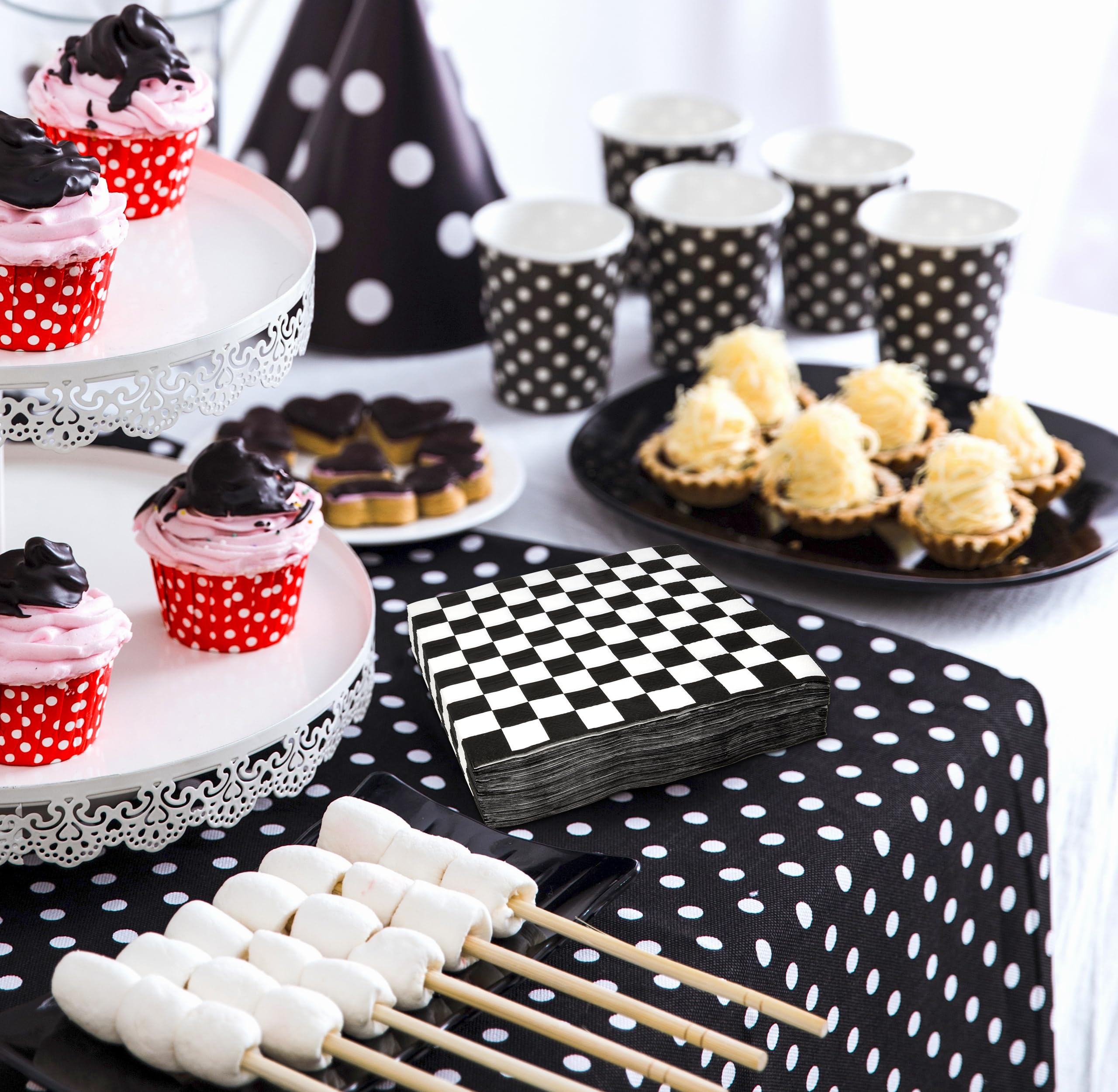 Gift Boutique 100 Black & White Checkered Luncheon Napkins Disposable Paper Checkered Plaid Lunch Napkin for Racing Car Picnic Camping Birthday Party