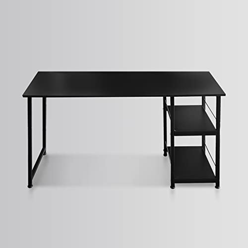 MASAKA B&W Office Home Desk with 2 Shelf for Writing Room, Large Operating Surface 55.2" Computer Desk with Sturdy Wooden Storage Shelf, Bookshelf Study Desk, Home Office Table for Living Room