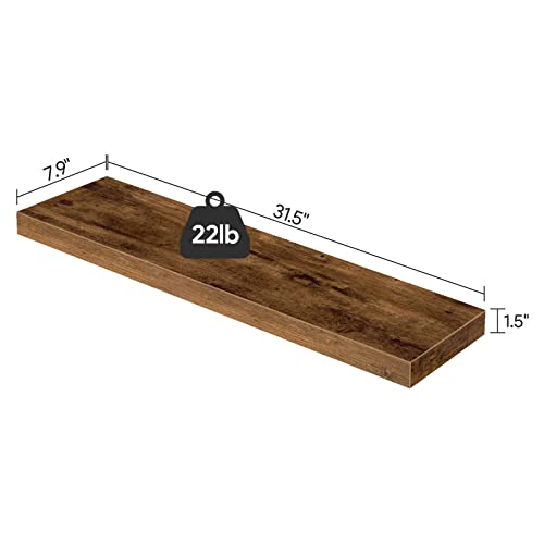 ALLOSWELL Floating Shelves, Decorative Wall Shelf Set of 2, 31.5 inch, Long Hanging Shelves, Easy to Install, for Kitchen, Living Room, Bathroom, Laundry Room, Rustic Brown FSHR8001S2