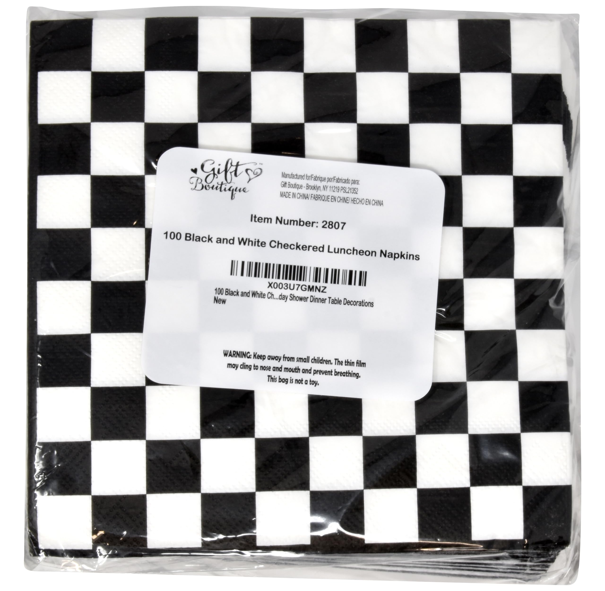 Gift Boutique 100 Black & White Checkered Luncheon Napkins Disposable Paper Checkered Plaid Lunch Napkin for Racing Car Picnic Camping Birthday Party