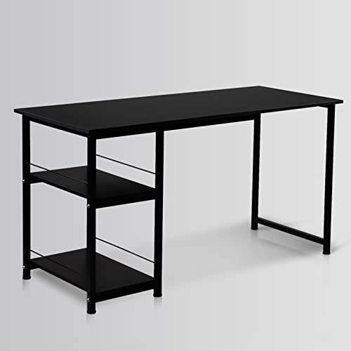 MASAKA B&W Office Home Desk with 2 Shelf for Writing Room, Large Operating Surface 55.2" Computer Desk with Sturdy Wooden Storage Shelf, Bookshelf Study Desk, Home Office Table for Living Room