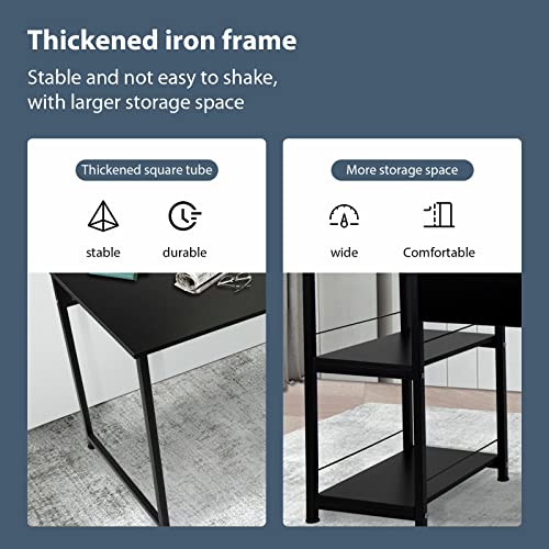 MASAKA B&W Office Home Desk with 2 Shelf for Writing Room, Large Operating Surface 55.2" Computer Desk with Sturdy Wooden Storage Shelf, Bookshelf Study Desk, Home Office Table for Living Room