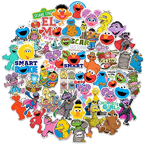 Sesame Street Sticker Pack Die Cut Vinyl Large Deluxe Stickers Variety Pack - Laptop, Water Bottle, Scrapbooking, Tablet, Skateboard, Indoor/Outdoor - Set of 50