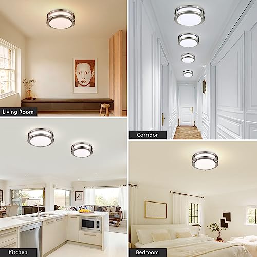TUUANA 4-Pack LED Ceiling Light Fixtures, 20W 7in Flush Mount Ceiling Lights 2700K/3000K/4000K/5000K/6500K Adjustable, Super Bright Dimmable Ceiling Lamps for Bedroom Bathroom Hallway, Brush Nickel