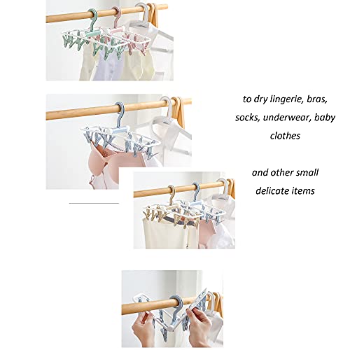 Setaria Viridis Foldable Clip Hangers Clothes Drying Racks Portable Hangers 2 Pack Socks 12 Clips Hook for Drying Towels Baby Clothes Gloves (Lavender Light Green)