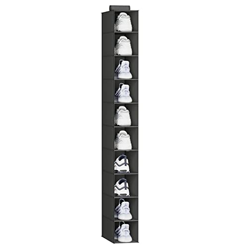 YOUDENOVA Hanging Shoe Organizer for Closet, 10-Shelf Closet Shoe Organizers, Hanging Shoe Rack, Grey