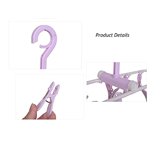 Setaria Viridis Foldable Clip Hangers Clothes Drying Racks Portable Hangers 2 Pack Socks 12 Clips Hook for Drying Towels Baby Clothes Gloves (Lavender Light Green)