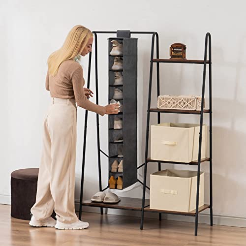 YOUDENOVA Hanging Shoe Organizer for Closet, 10-Shelf Closet Shoe Organizers, Hanging Shoe Rack, Grey
