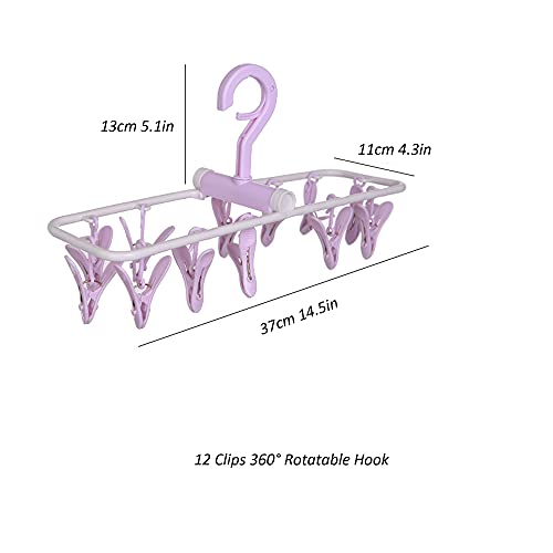 Setaria Viridis Foldable Clip Hangers Clothes Drying Racks Portable Hangers 2 Pack Socks 12 Clips Hook for Drying Towels Baby Clothes Gloves (Lavender Light Green)