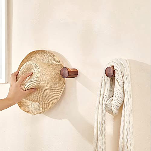 HEIOE Wood Wall Hooks - 4 Pack Natural Wooden Hooks Decorative - Rustic Coat Hook Wall Mounted - Minimalist Hat Rack - Handmade Wall Hooks for Hanging Coats (Black Walnut),Dark Brown