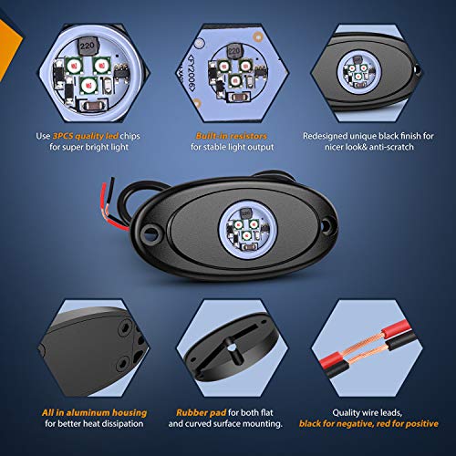 Nilight LED Rock Light 6PCS Red Light Pods Waterproof Under Body Wheel Well Light Exterior Interior Lights for Car Truck Pickups ATV UTV SUV Motorcycle Boat, 2 Years Warranty