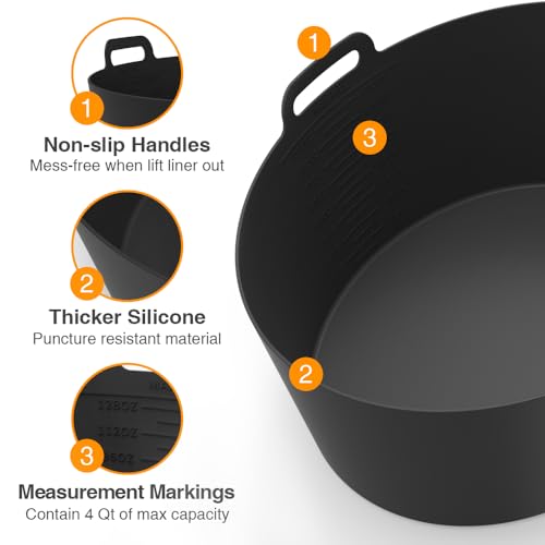 ChefAid Slow Cooker Liners Crock Pot Insert Accessories for 5 6 7 Quart Slow Cookers, 100% Silicone Reusable Liner, Food Safe & Dishwasher Safe (Black-Grey)